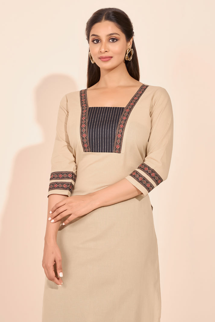 Buy Beige Ajrakh Printed Embroidered Kurta Online | Maybell – Maybell ...