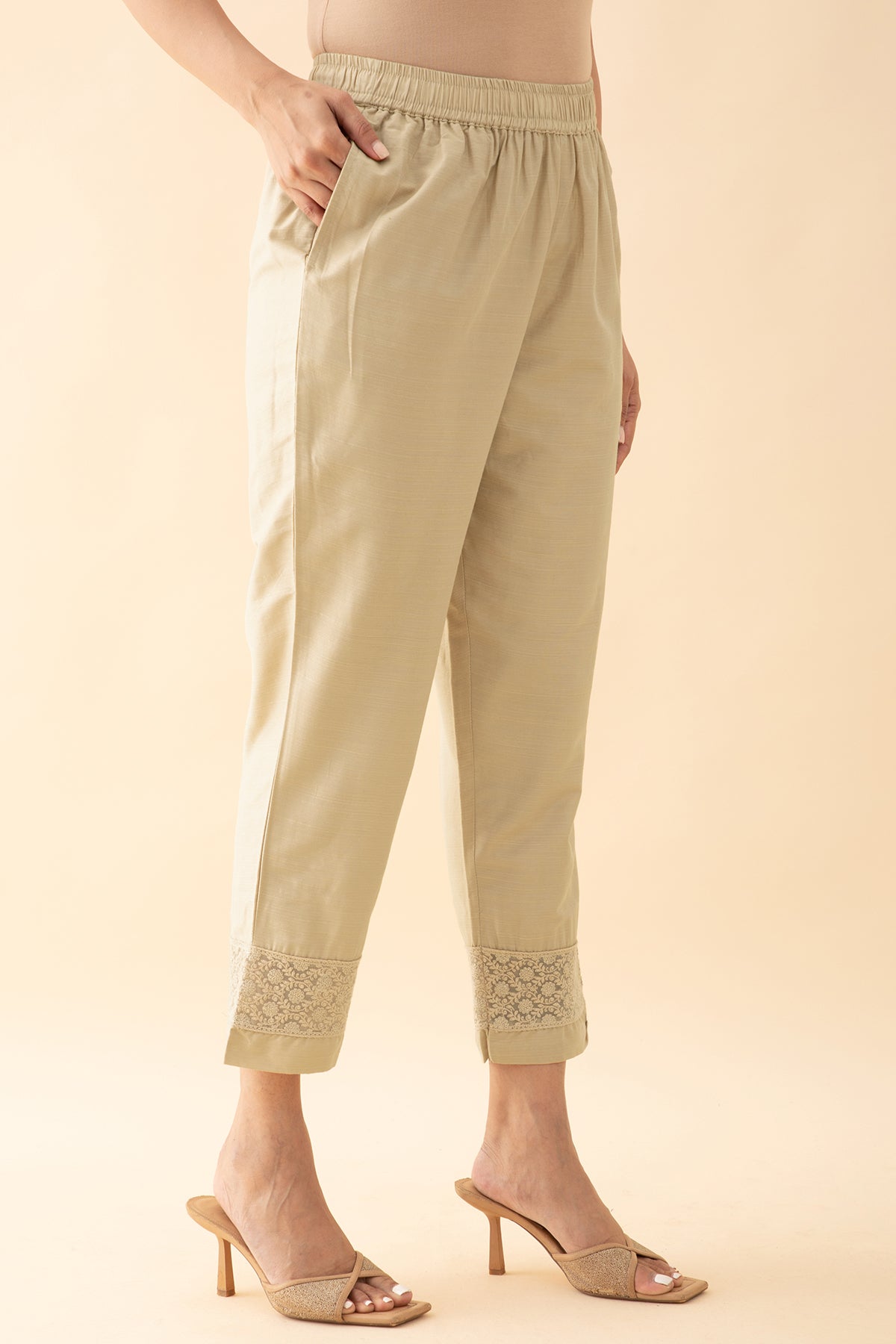 Solid Straight Pant with sequence embriodery hem - Beige – Maybell ...